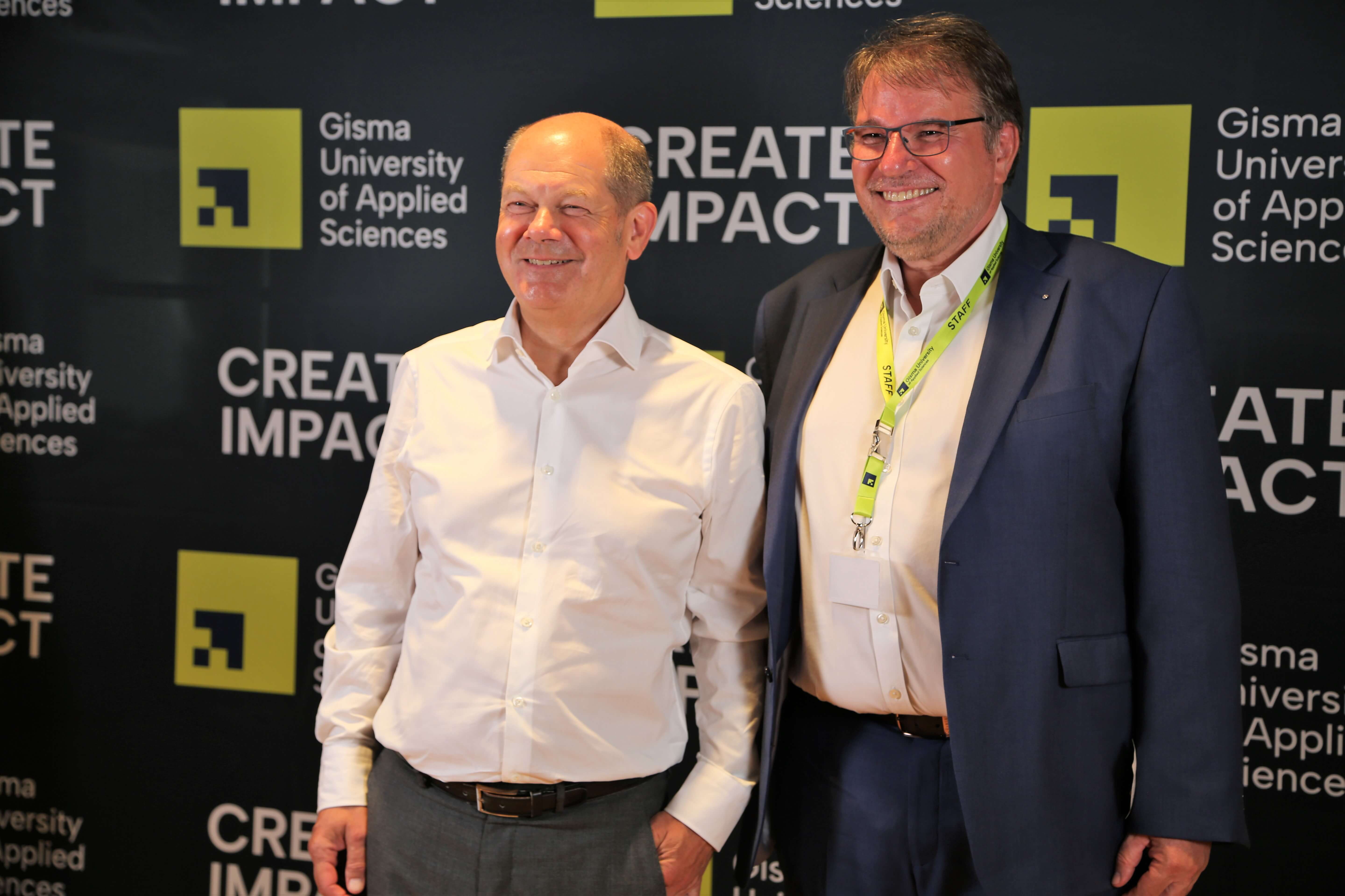 German Chancellor Olaf Scholz at Gisma University of Applied Sciences ...